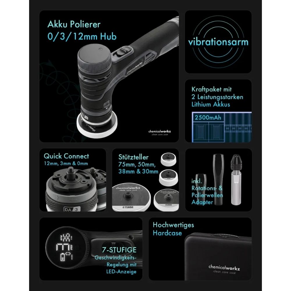 chemicalworkz EVO Mini Pro | Akku Hybrid-Poliermaschine 3in1